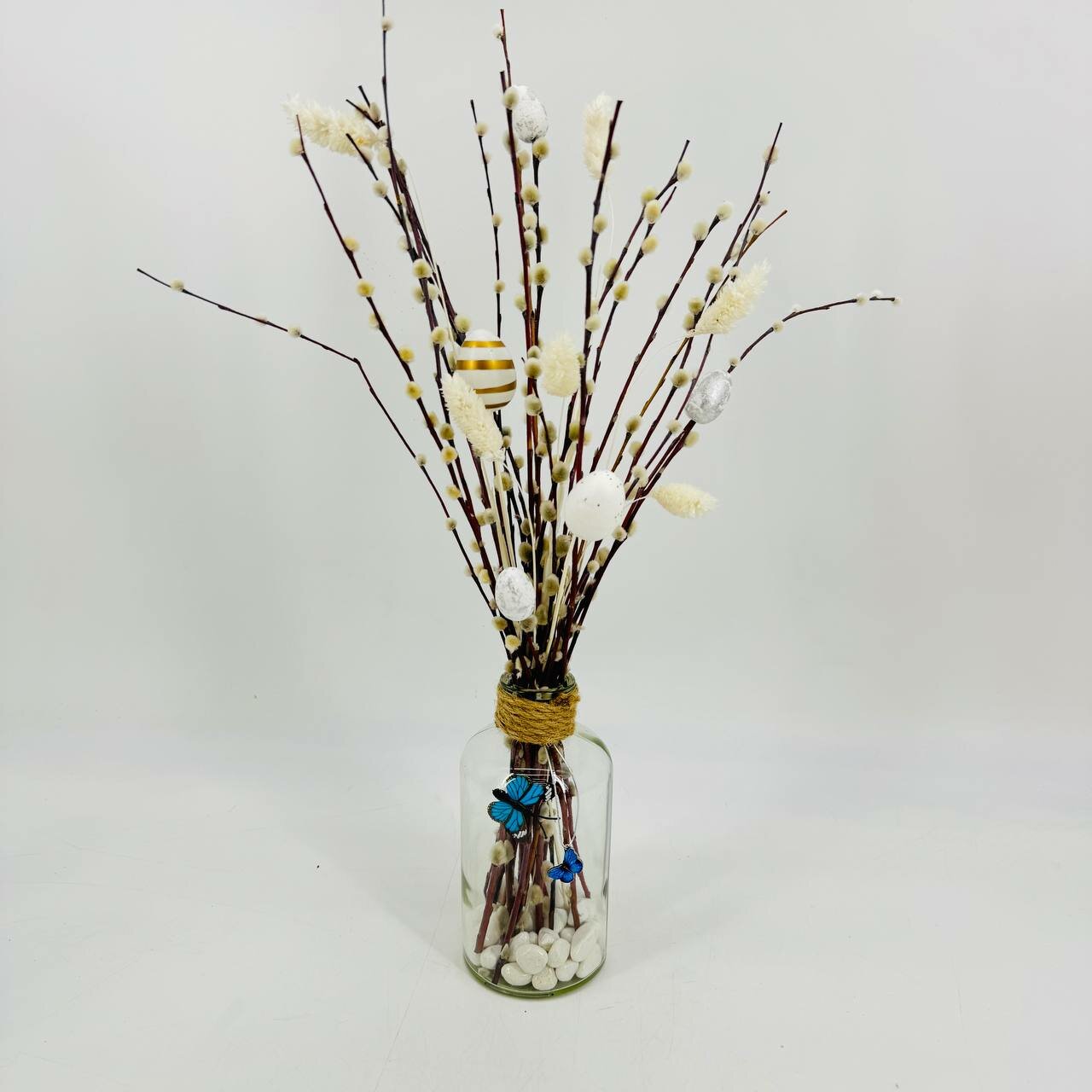 Букет из вербы в стеклянной вазе. Подарок на Пасху. Вербный букет 25 веток