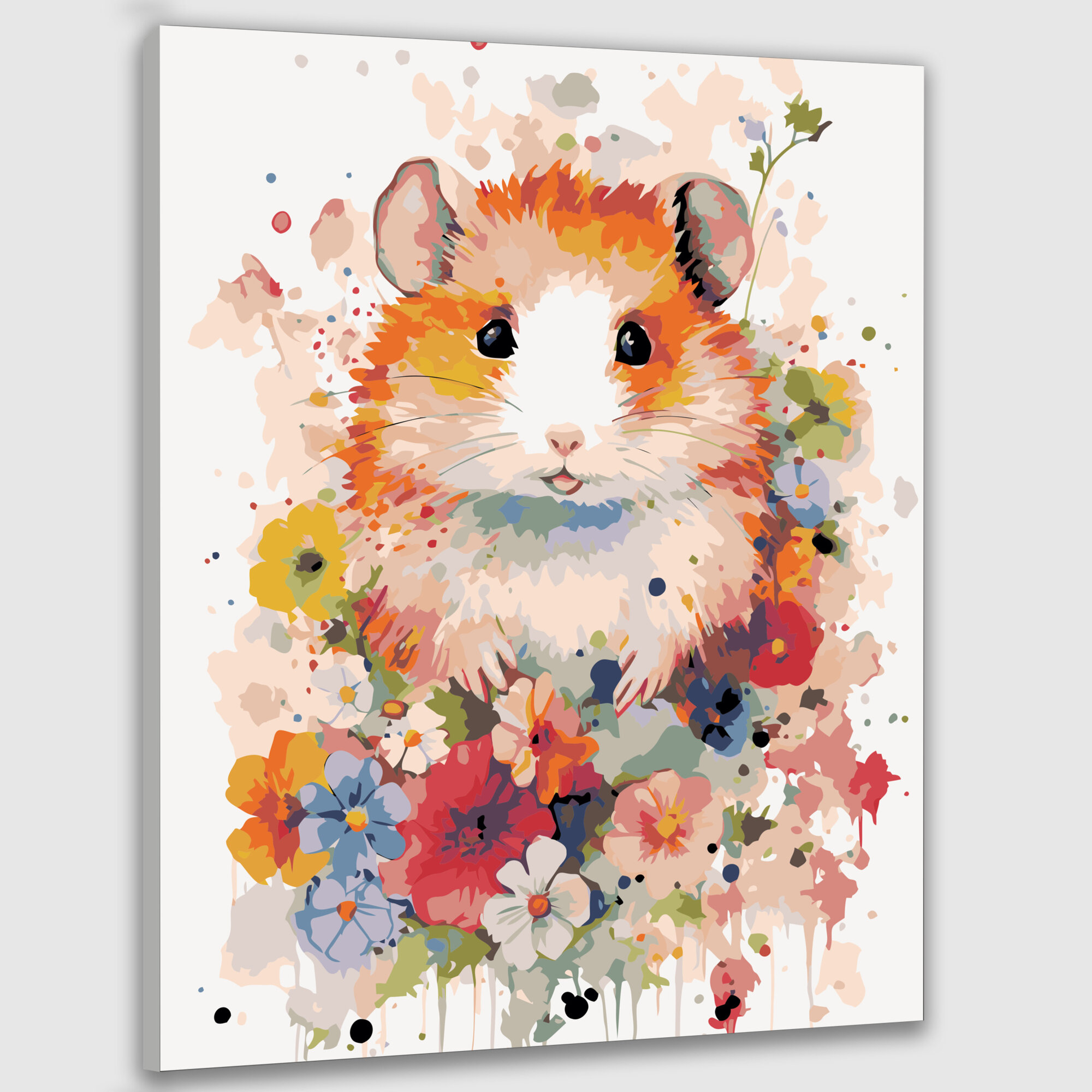 Картина по номерам 40x50 см, акварельная картина, хомячок, сад, цветы, лепестки, лапки, мордочка, удивление, радость