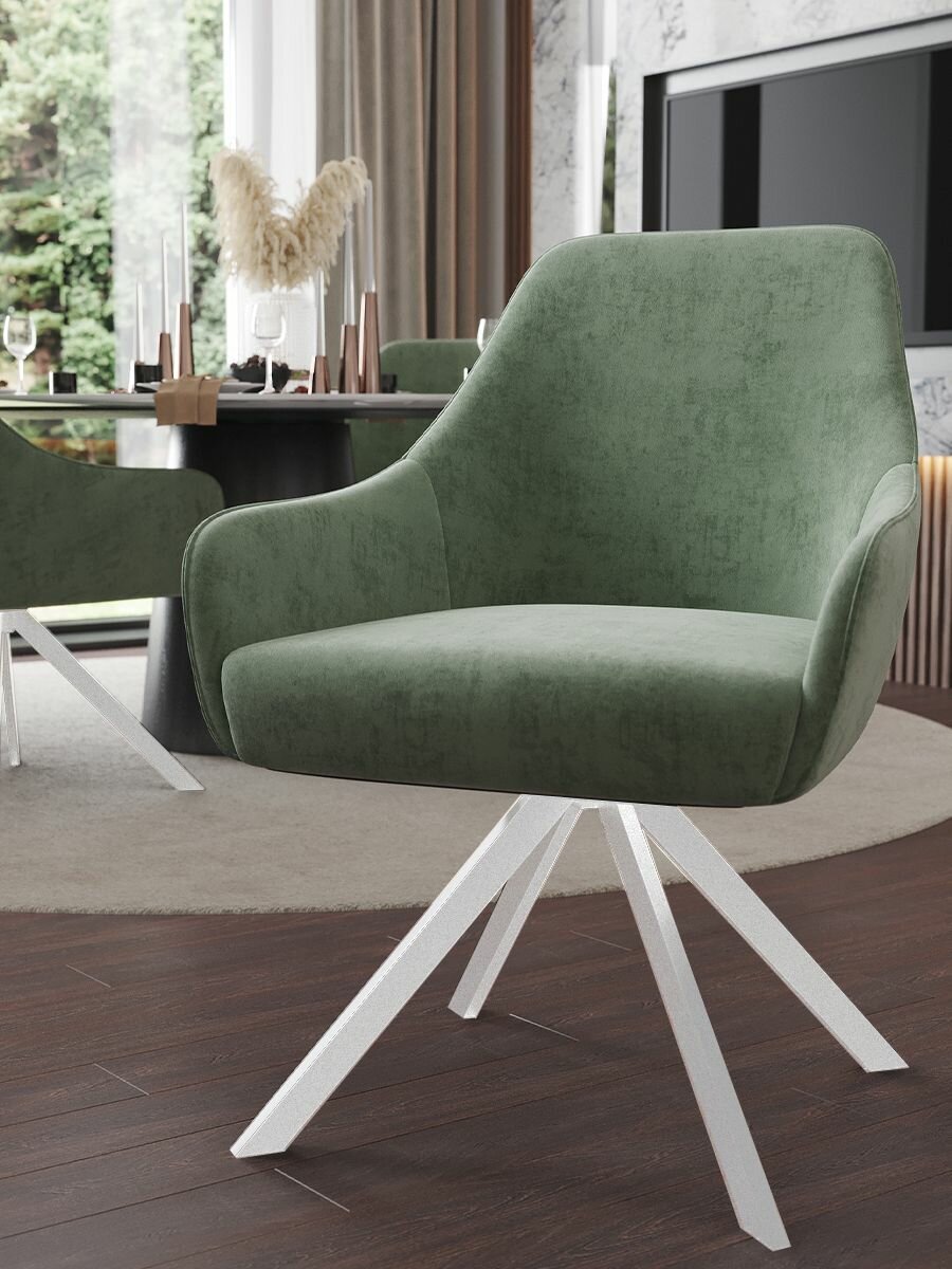 Стул кресло для офиса Амбассадор с поворотным механизмом, мягкий зеленый