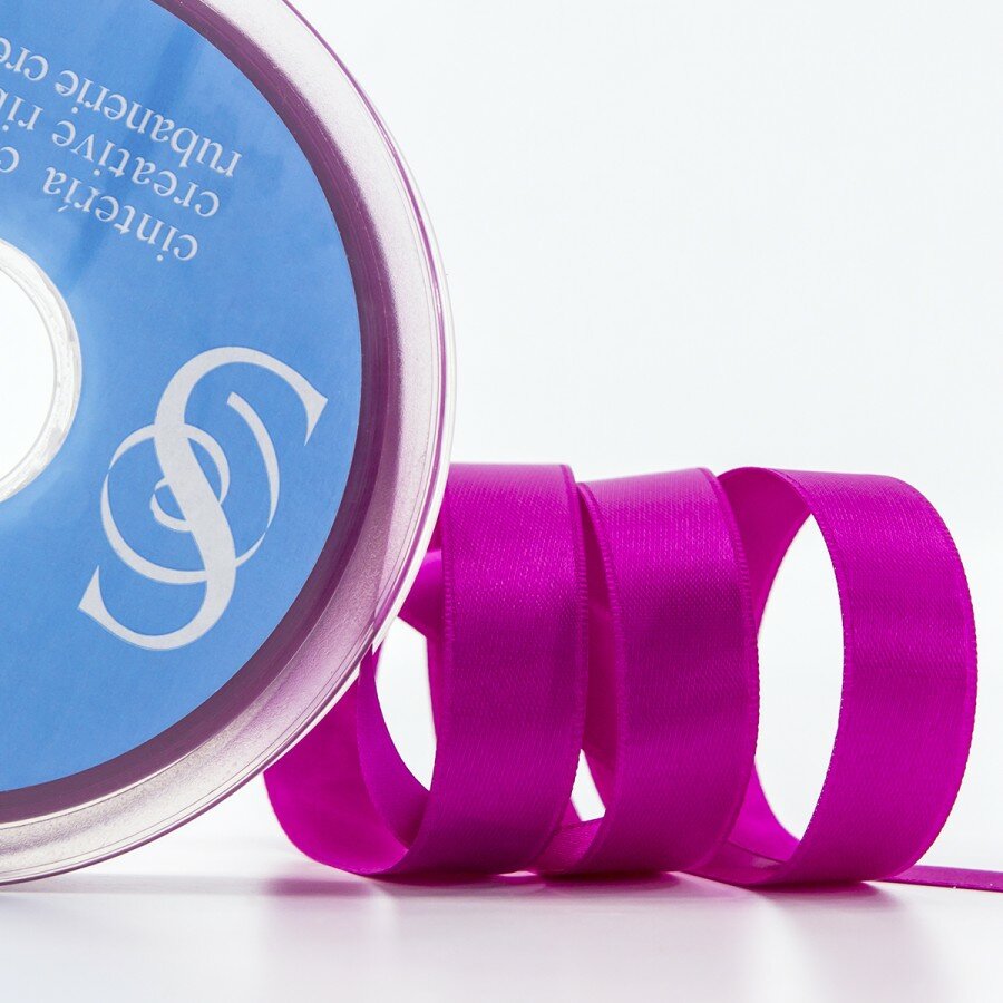 Лента атласная двусторонняя SAFISA, 15 мм, 25 м, цвет 82, ярко-фиолетовый