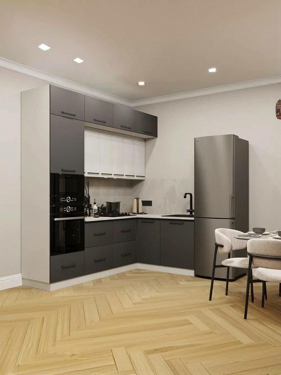 Модульная кухня угловая ЛДСП 2,4х1,6м белый глянец/графит без столешницы мебельныц РАЙ 2.1