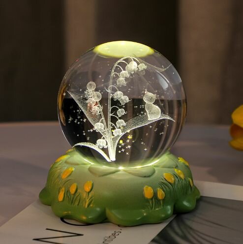 Ночник "Котенок и ландыши", 3D хрусталь, USB, защита от пыли/влаги