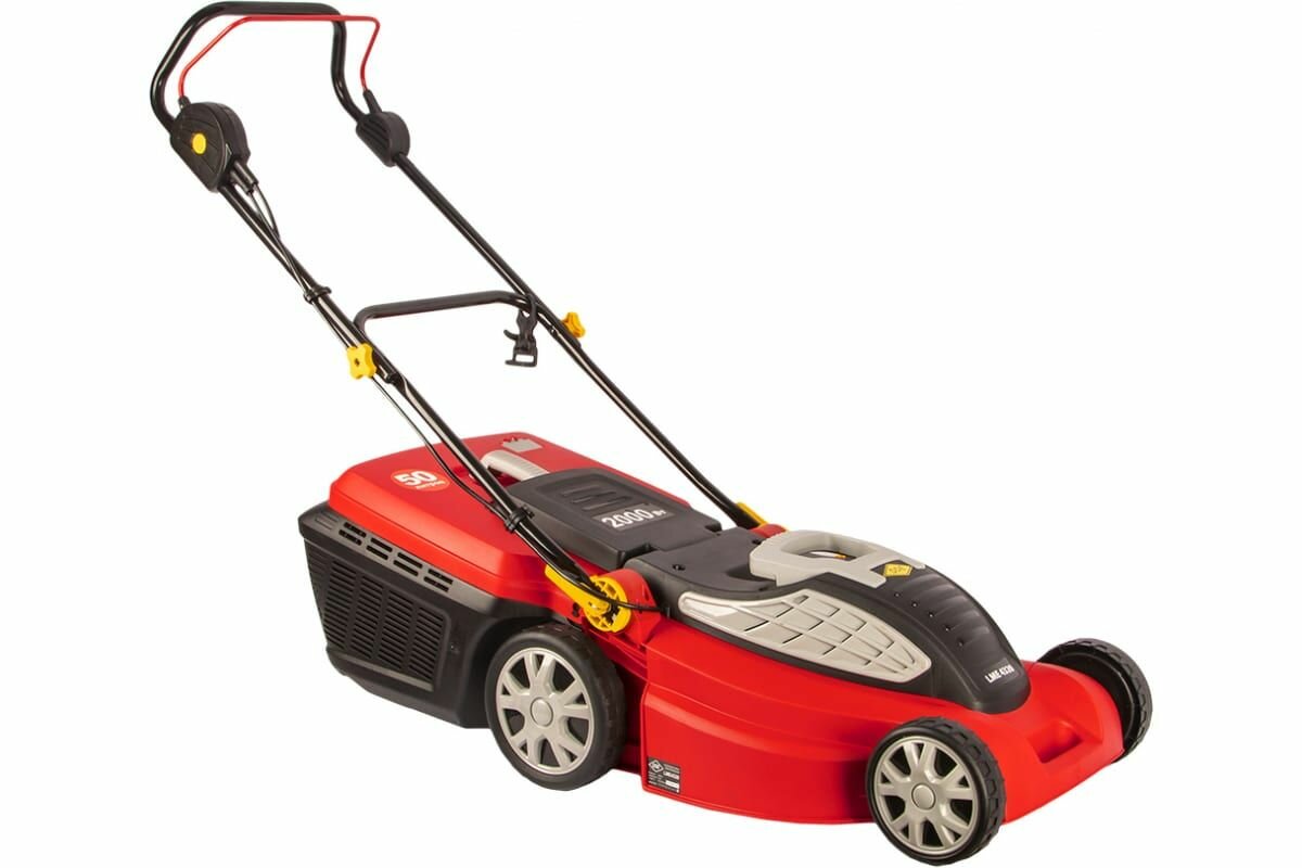 Газонокосилка электрическая DDE LME 4320 (2000 Вт, травосборник 50 л, 12.8 кг, ширина скашивания 43 см, высота скашивания 25-85 мм) садовая техника, косилка для травы и газона