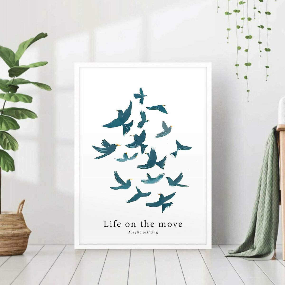 Постер "Птицы рисунок" 40x50 в белой рамке на стену для интерьера