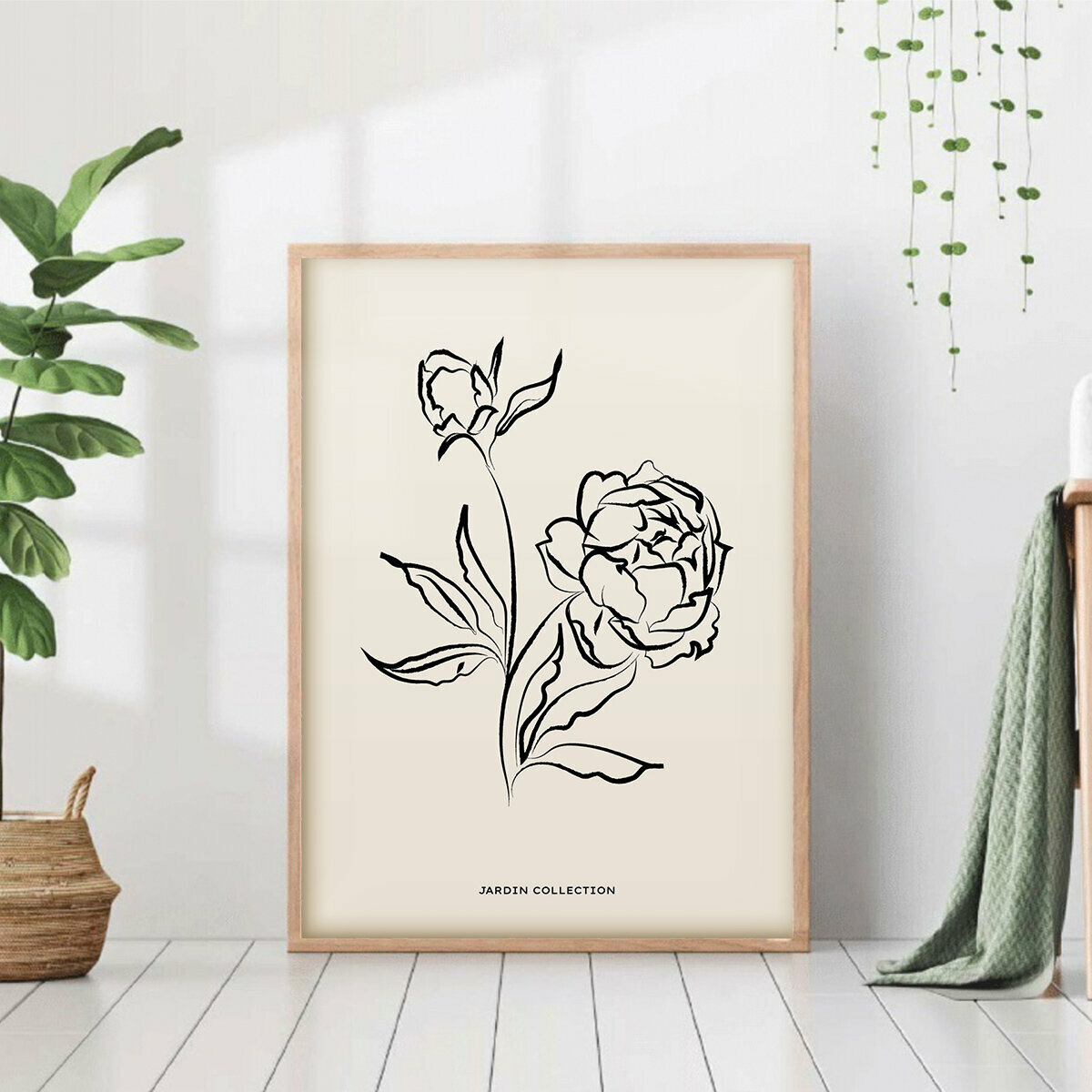 Постер "Пионы рисунок" без рамы 50x70 см на стену для интерьера