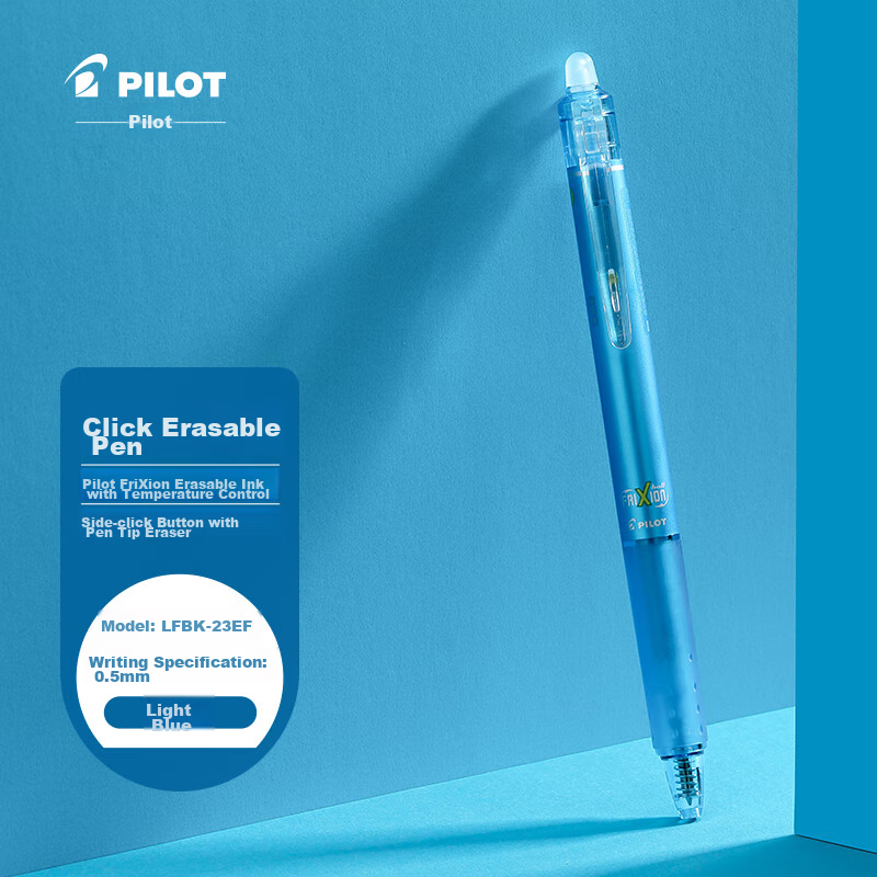 PILOT Color Retractable Erasable Pen, Bullet Tip Signing Pen, Drawing And Writing Pen, LFBK-23EF, 0.5mm, Light Blue