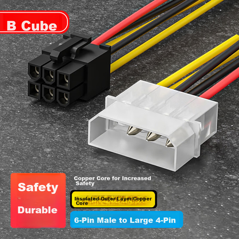 BURLEFRAN Кабель питания для видеокарты 4-pin в 6-pin для настольного ПК 20 см обратное подключение Версия：Кабель