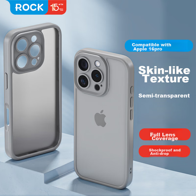 ROCK IPhone 16 Pro Case, Skin-Like Feel, Full Camera Protection, Precision Cutouts, Skin-Friendly, Shockproof, Simple Silicone Design, Non-Fingerprint, for Men And Women, Gray