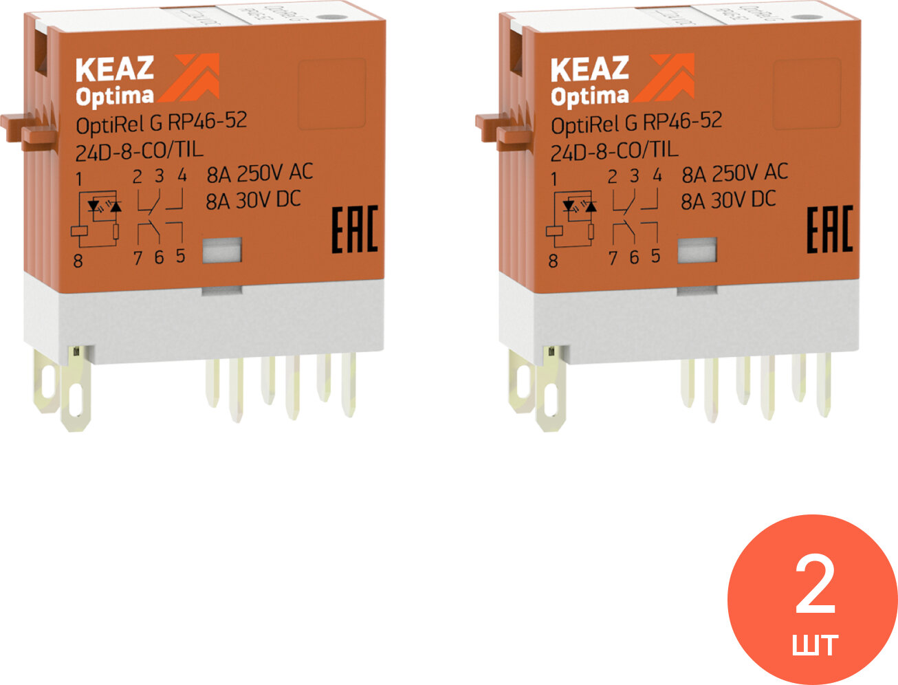 Реле промежуточное КЭАЗ OptiRel G RP46-52-230-8-CO-S/TIL, 281044 / электрика (комплект из 2 шт)