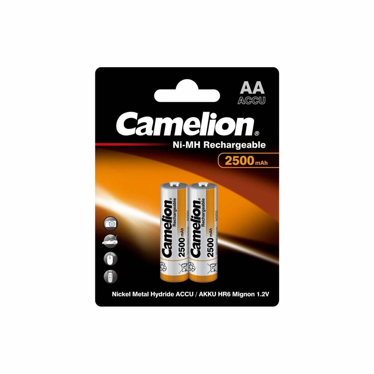 Аккумулятор Camelion AA (1.2 В, 2500 mAh) NiMH (блистер, 2шт.) (1840395), 12 уп.