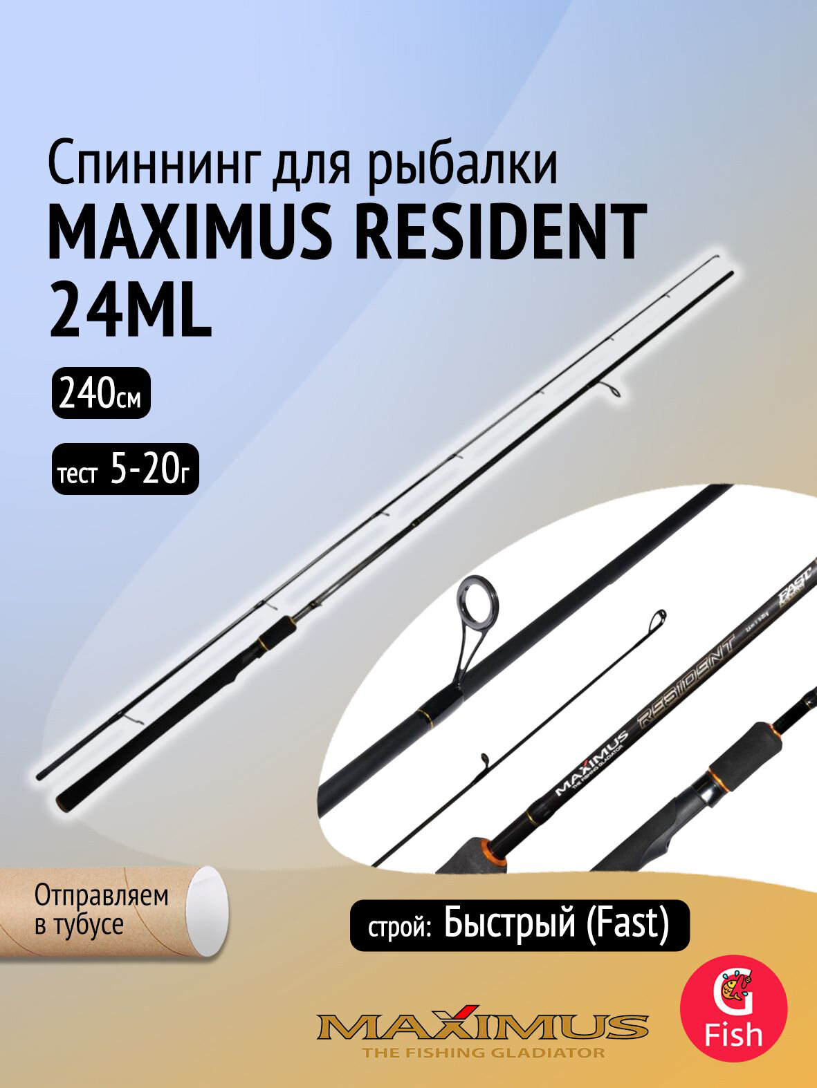 Спиннинг для рыбалки Maximus RESIDENT 24ML 2,4m 5-20g, штекерный