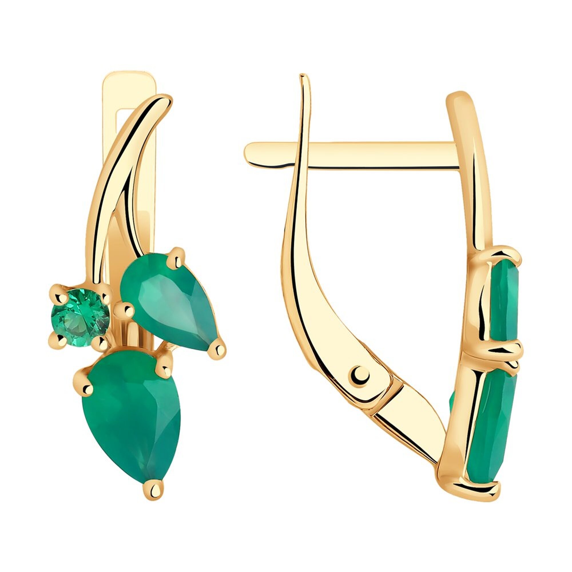 Серьги, красное золото, 585 проба, агат, фианит