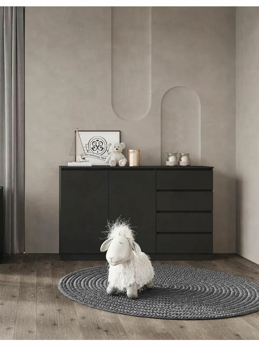 Комод для одежды и хранения вещей Охта Лайт с ящиками, с полками, 160.4х40х99.4 см, Антрацит