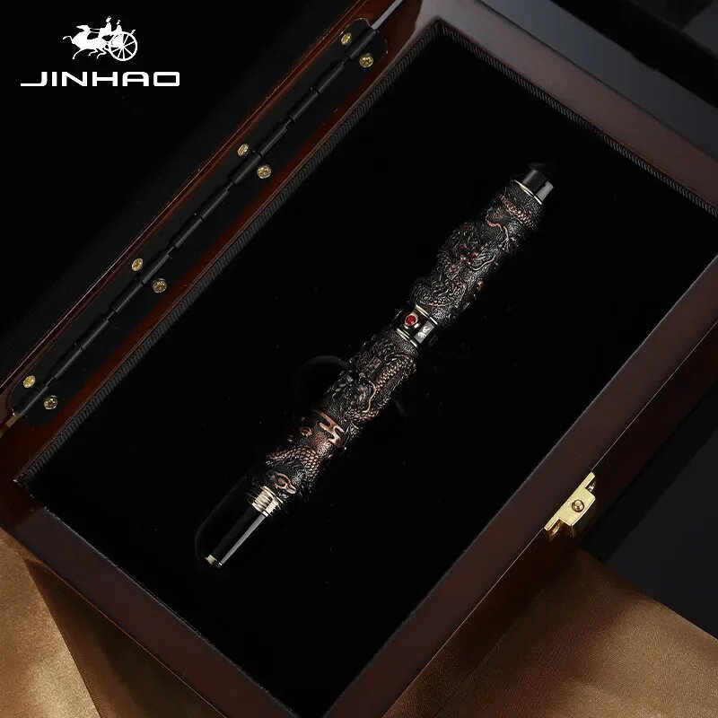 Ручка-роллер Jinhao с драконами, серый металл, ONE PEN (NO BOX)