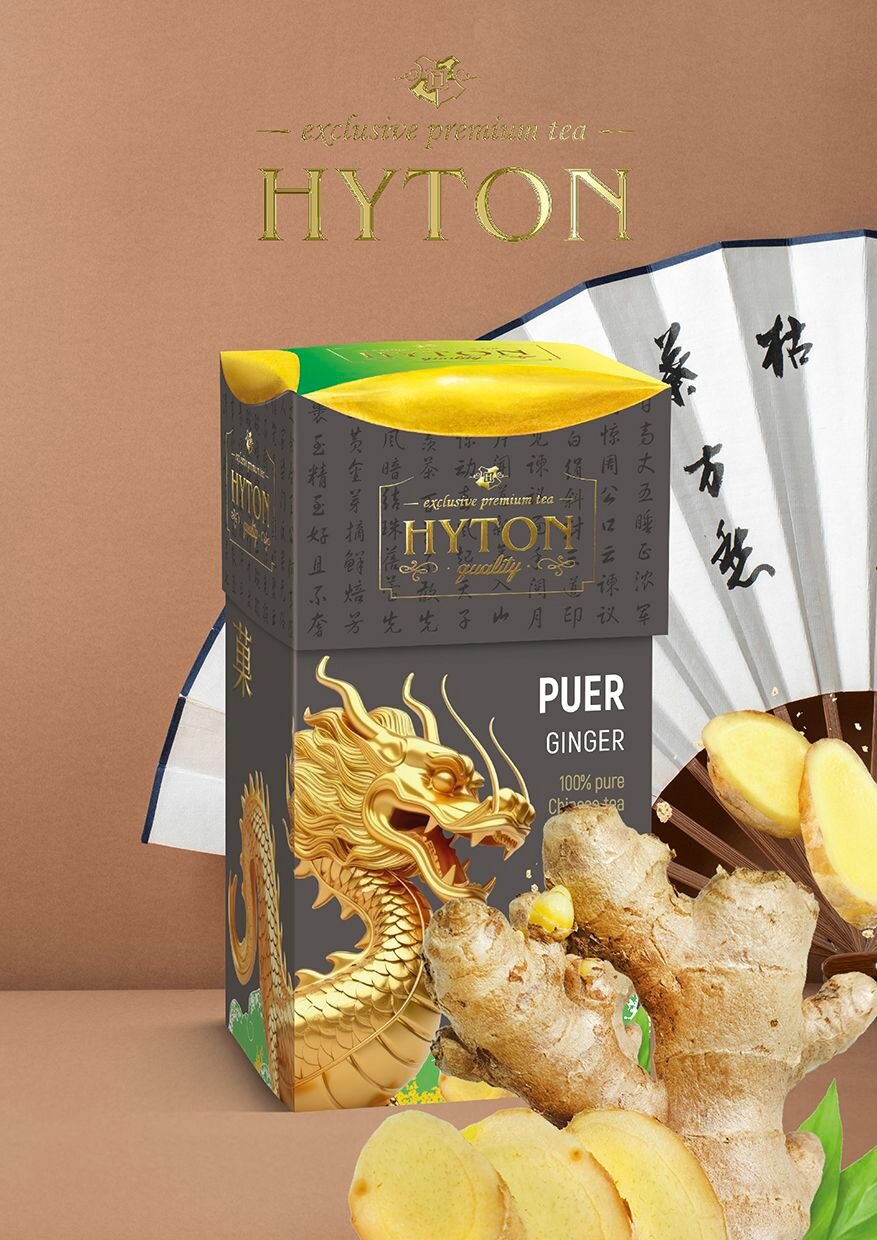 HYTON чай черный листовой, Китайский, Пуэр с кусочками имбиря 90гр.