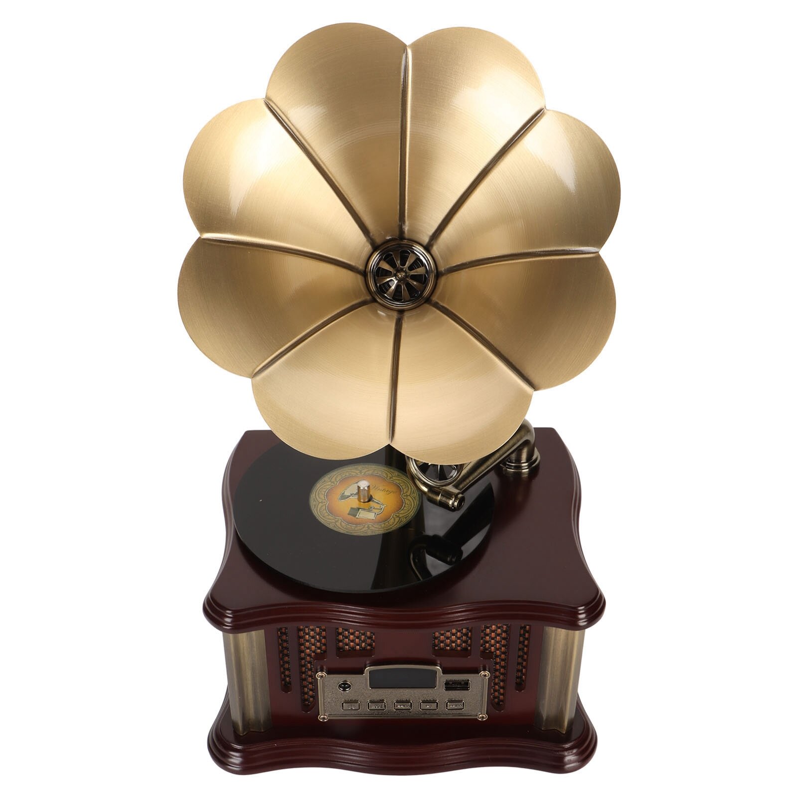 Винтажный граммофон, Bluetooth-динамик, тип C, перезаряжаемый BT5.0, мини-ретро-фонограф, беспроводной динамик с функцией FM, кофейный