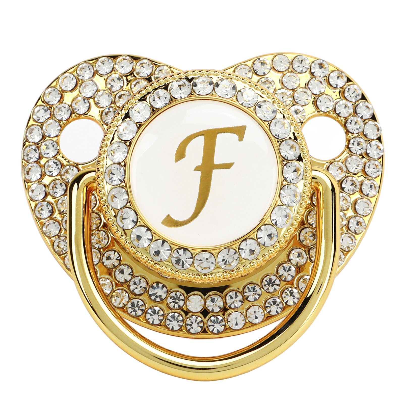 Пустышка Baby Bling, золотая пустышка с зажимом в форме буквы F, изогнутая пустышка с пылезащитным колпачком для новорожденного.