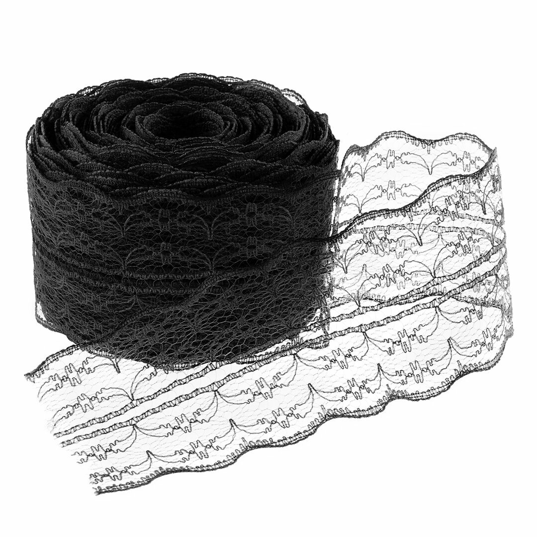 Лента декоративная Волна веселья Широкое Кружево, цвет черный, 4,5х1000 см