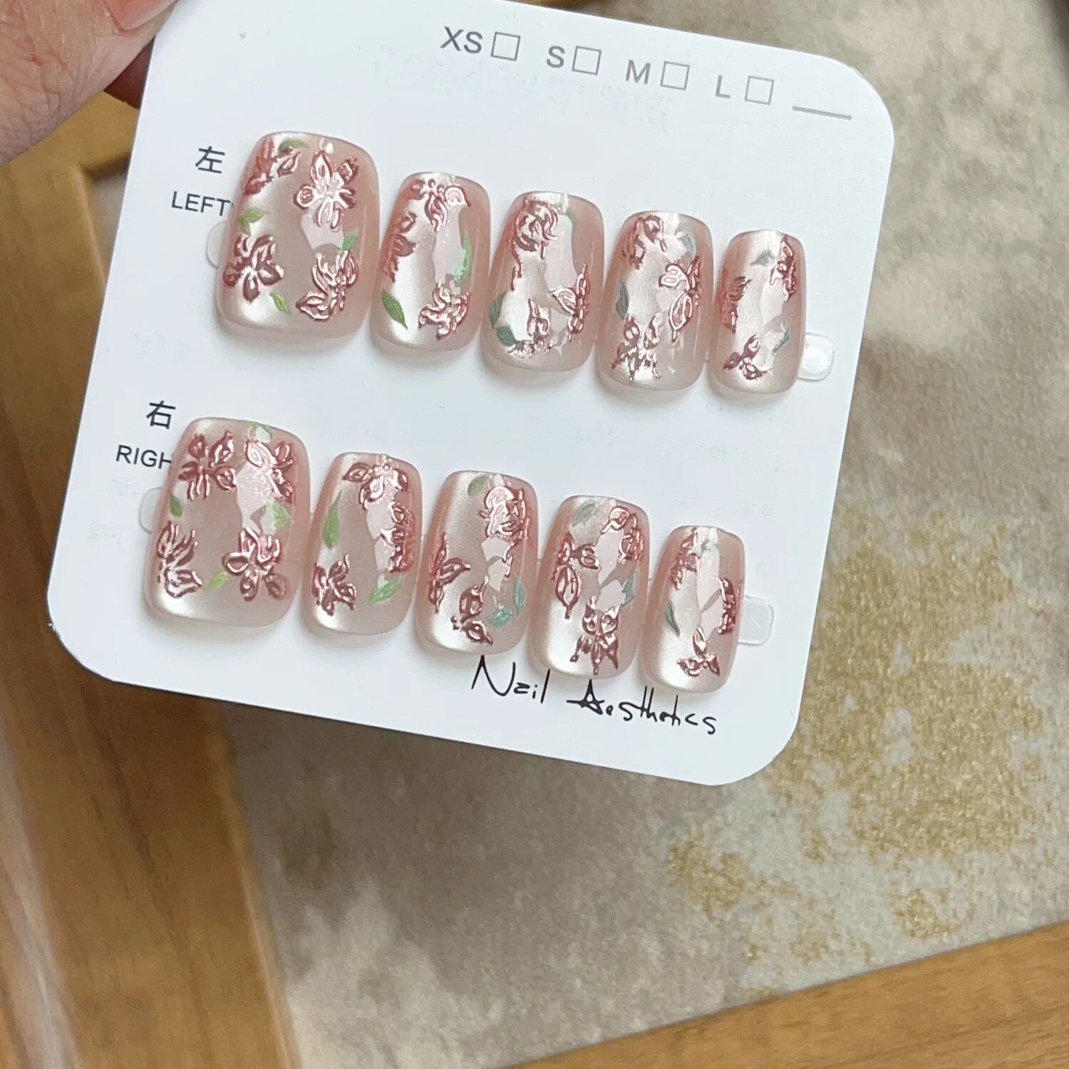 Розовые квадратные накладные ногти с рисунком для женщин и девочек XS