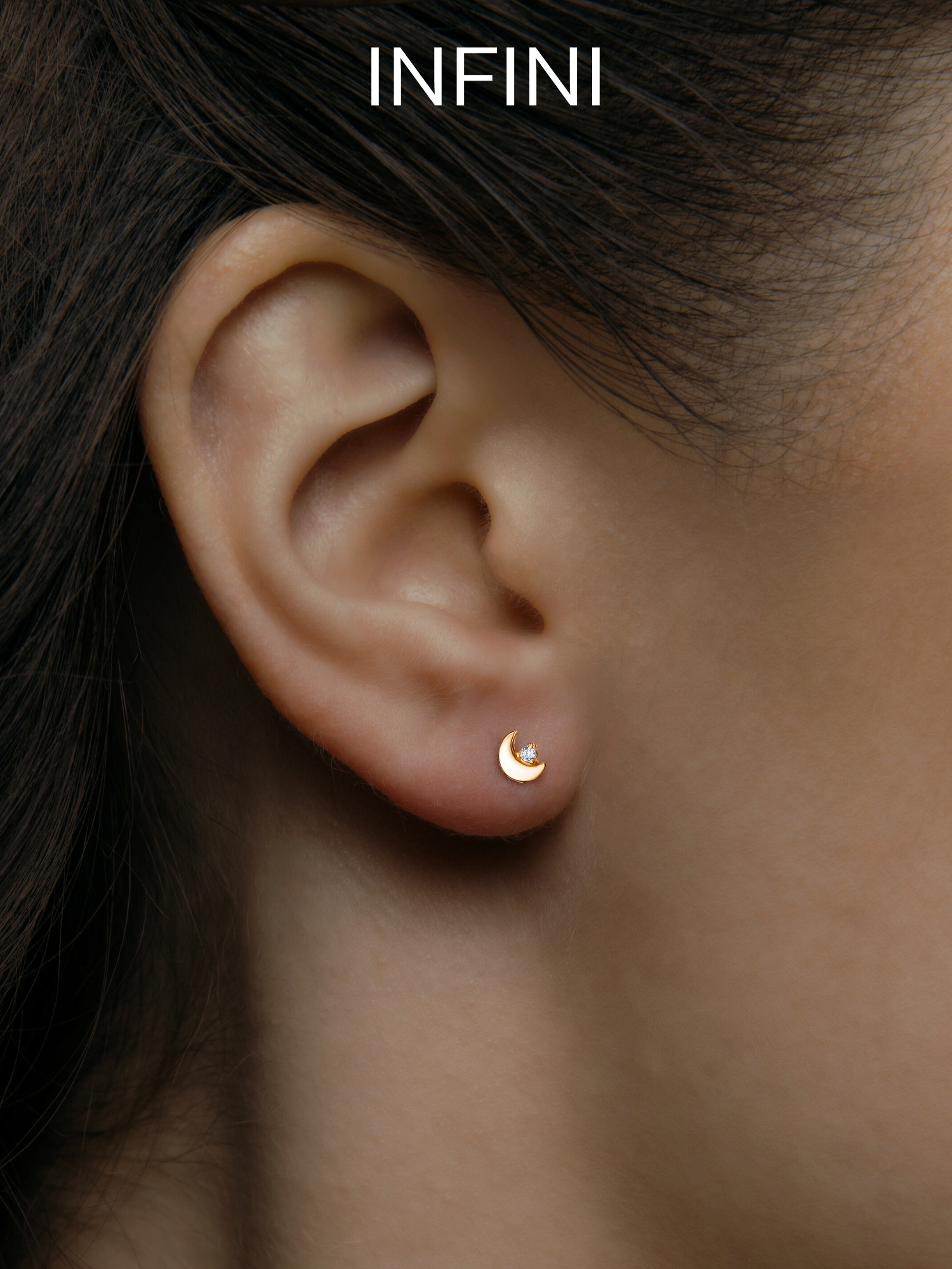 Серьги пусеты, красное золото, 585 проба, фианит