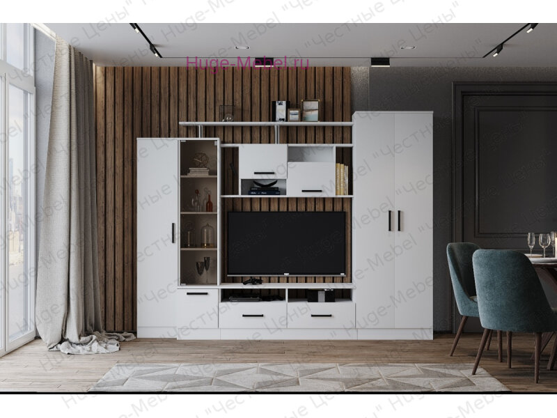 Гостиная Оскар-5 белая Huge Mebel. Ширина 2500 Высота 1920. Стенки в гостиную