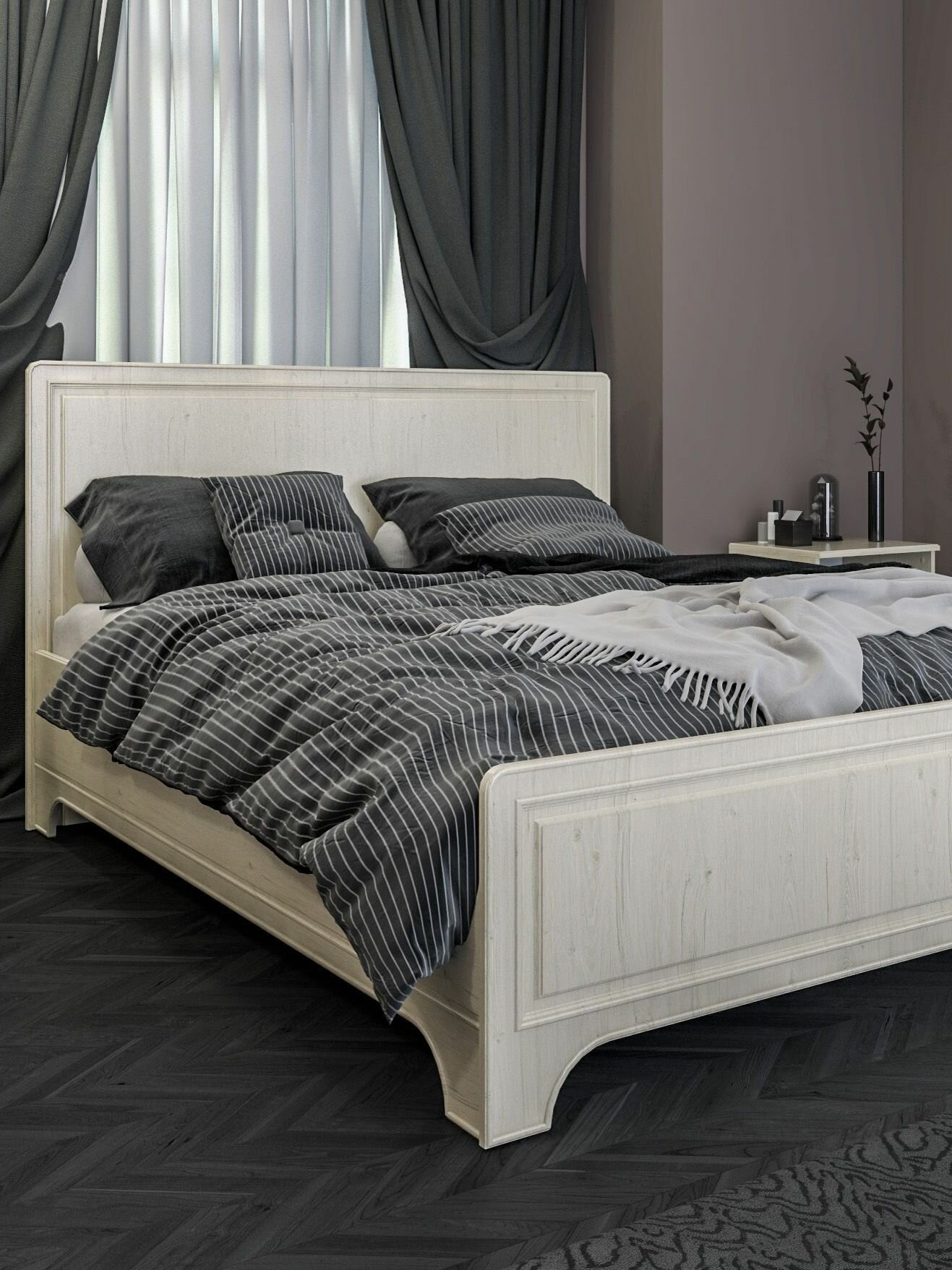 Двуспальняя кровать столплит Гранд СБ-3530 с подъемным механизмом, Дуб Приморский Белый, МДФ Классика Светлый