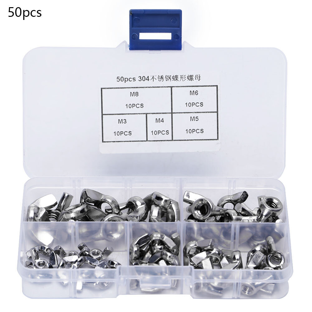 50 шт. гаек-бабочек из нержавеющей стали, комплект крепежных элементов M3 M4 M5 M6 M8 для ручной затяжки.
