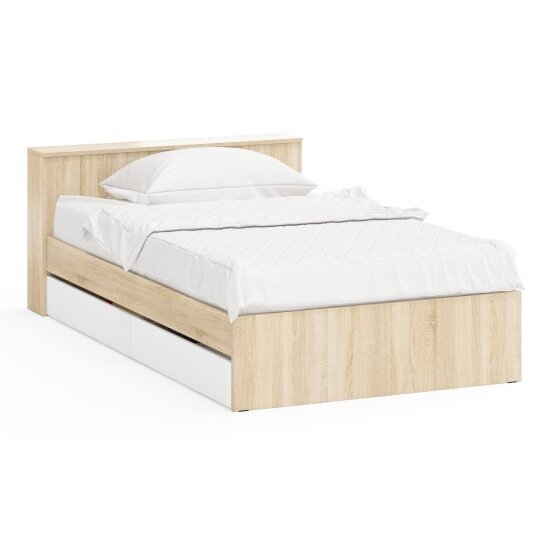 Кровать с ящиками Рвк для хранения белья односпальная Ксения 1200 цвет дуб сонома/белый