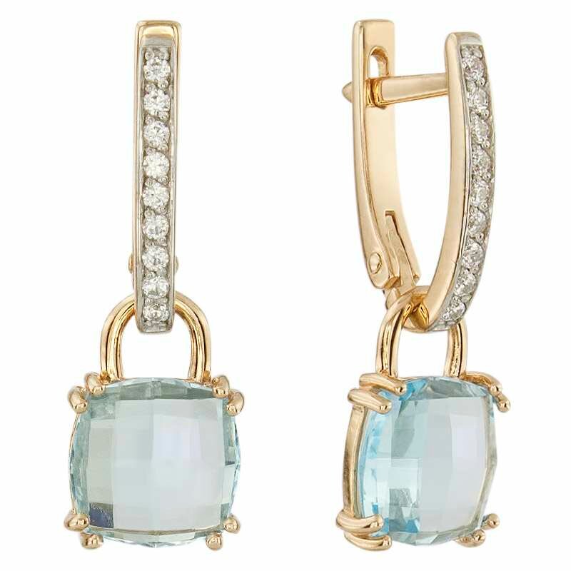 Серьги, красное золото, 585 проба, топаз