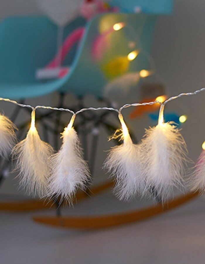 Гирлянда декоративная, украшение для дома, светодиодная, белые перья, 6 метров