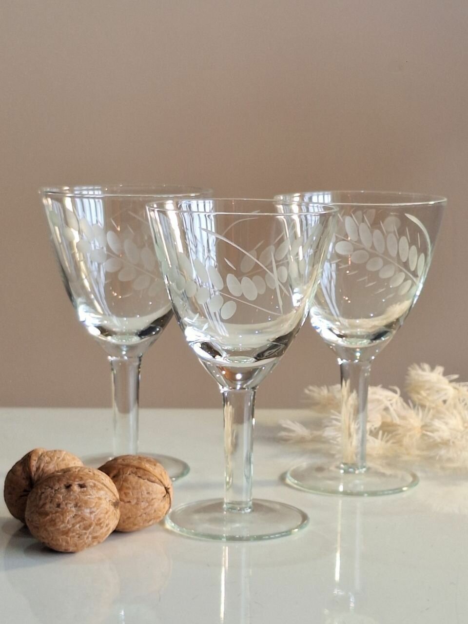 Фужеры Колосок хрустальные винтажные 3 шт. 80 мл.