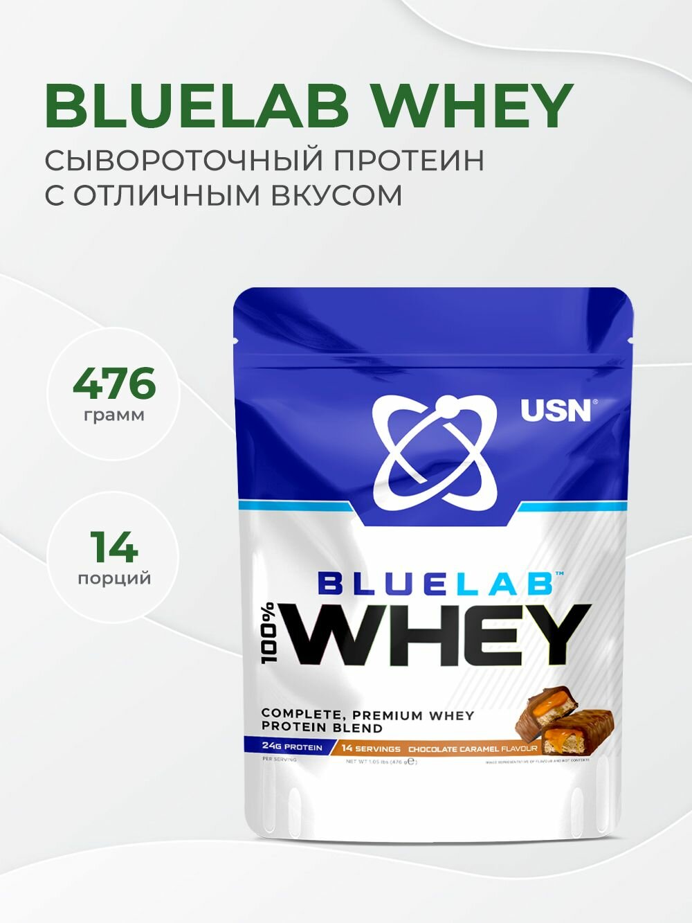 USN BlueLab 100% Whey 476 грамм, Сывороточный протеин, Шоколад-карамель