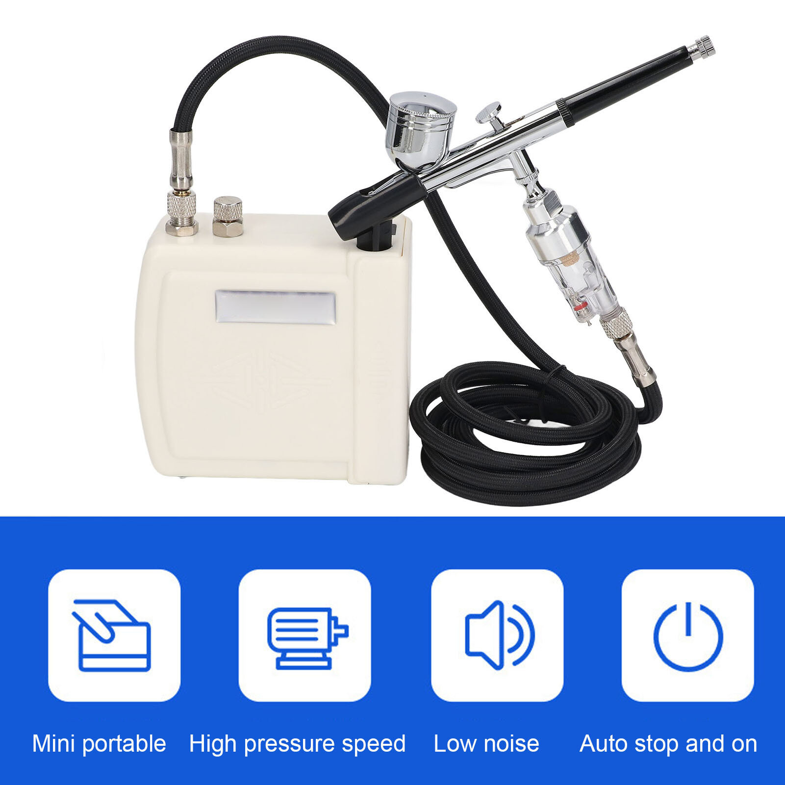 Набор аэрографов двойного действия с воздушным компрессором, масляным фильтром для воды, соединительной трубкой для макияжа, 100‑240 В, белая вилка европейского стандарта