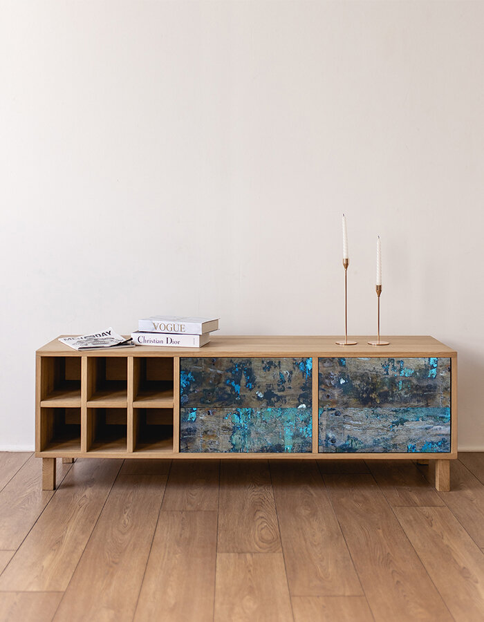 Тумба под телевизор напольная 150 см лофт из массива тика и дуба