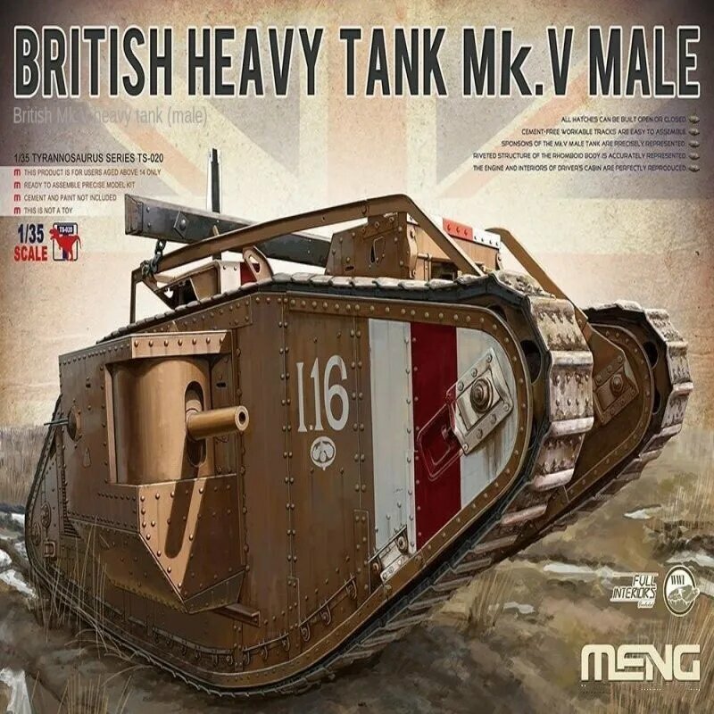 Meng Model ts-020 model 1/35 wwi британский тяжёлый танк mk.v мужского типа aaa танки