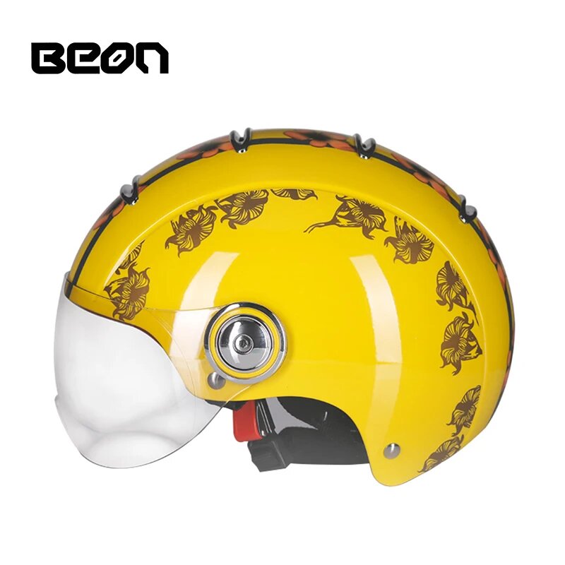 BEON для мужчин и женщин, летний винтажный мотоциклетный шлем на половину лица, Желтый, L, yellow