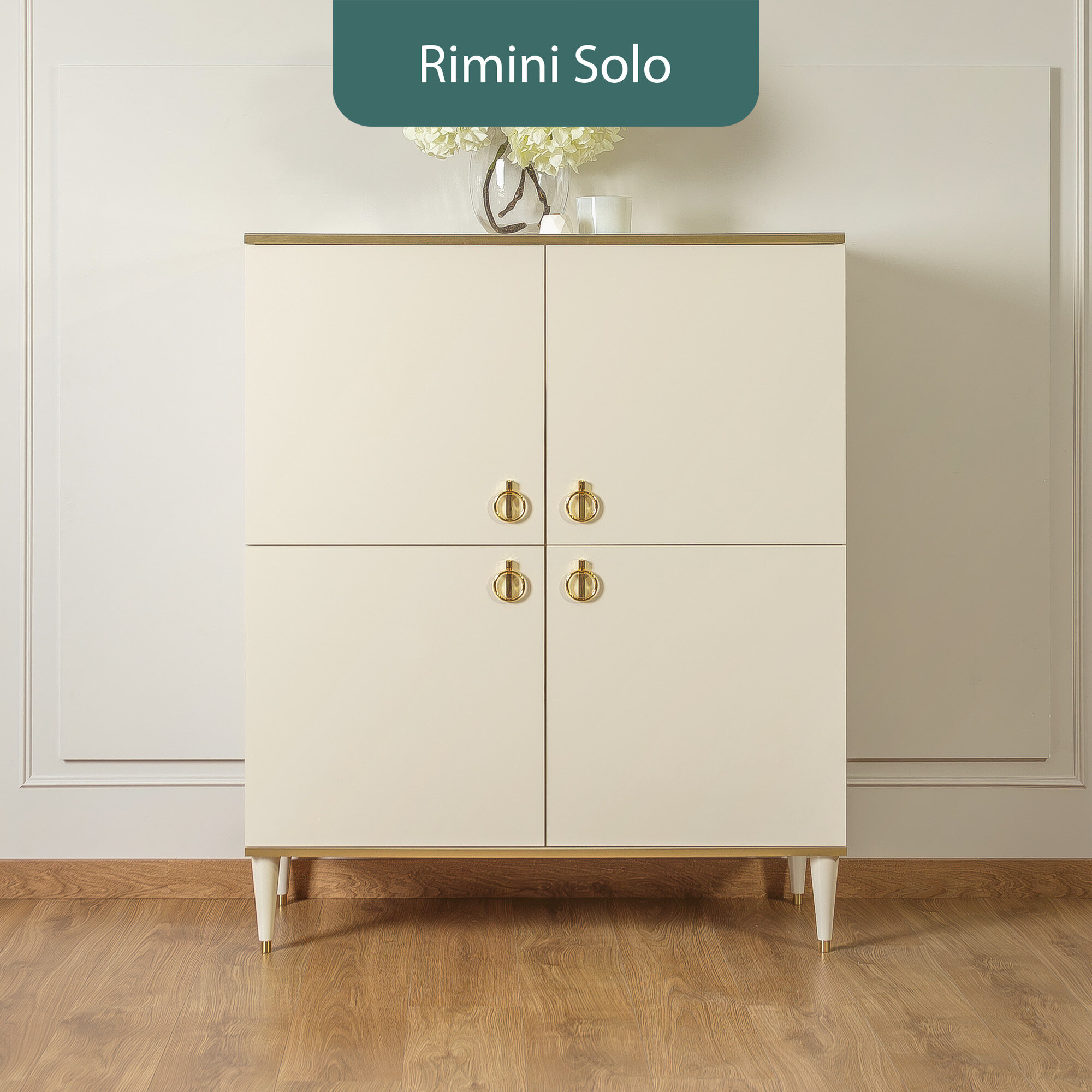 Пенал (4-х дв) Rimini Solo. Слоновая кость/золото