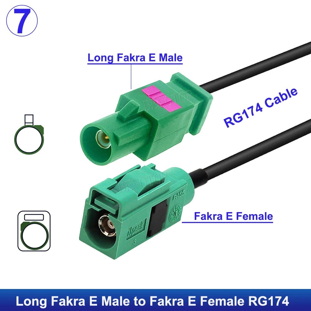 BEVOTOP Fakra E кабель RG174 зеленый 10см-10м 5M, Fakra L E M to E F