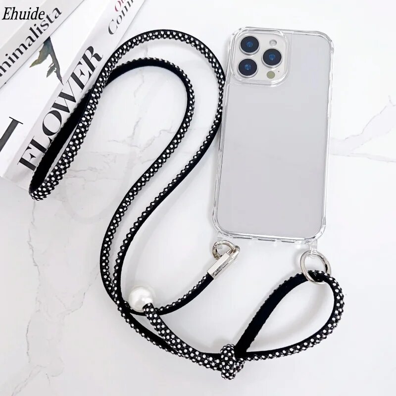 Роскошный Противоударный Чехол Для iPhone С Жемчужной Цепочкой И black diamond, for iPhone 11