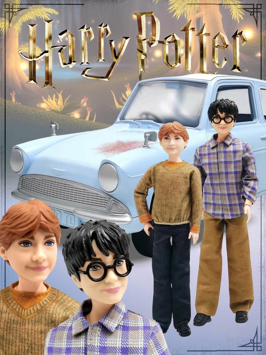 Кукла Harry Potter HHX03 Гарри Поттер и Рон Уизли на летающей машине Mattel