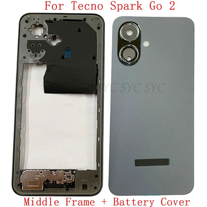 Средняя рамка ЖК-дисплея, рамка, корпус корпуса для Tecno Spark Go 2 KM4, крышка батарейного отсека, запасные части для задней двери White A Set