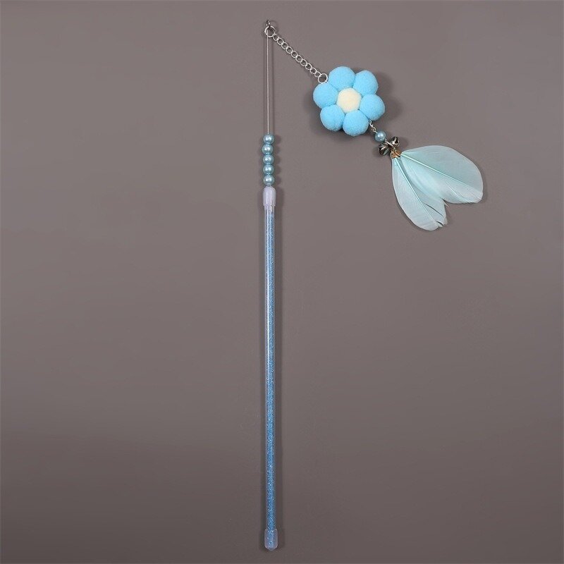 Дразнящая кошачья палочка длинное перо макаронного цвета фея забавная игрушка для кошек Цветы синий