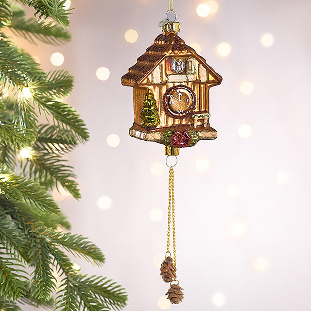 Елочная игрушка Часы с кукушкой - Festive Moment 25 см в подарочной коробке, стекло, Winter Deco, 5030096