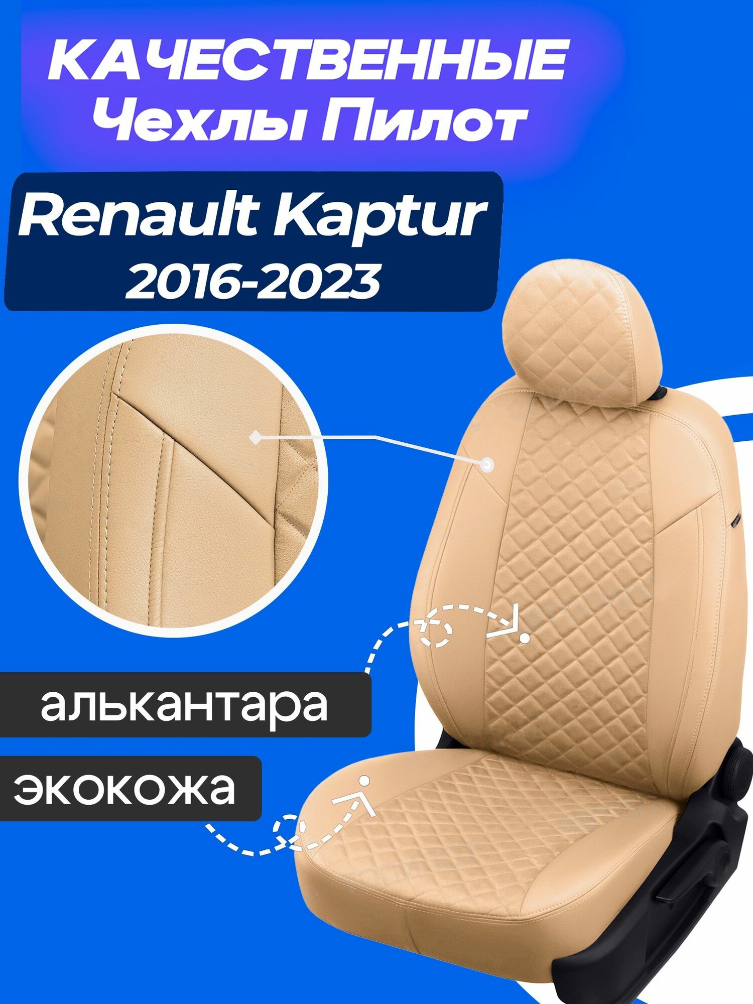 Чехлы на Рено Каптюр, Авточехлы Экокожа на Renault Kaptur Рено Каптур 2016 2017 2018 2019 2020 2021 2022 2023