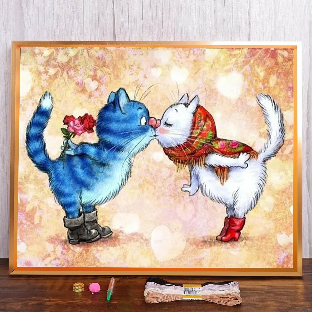 MEIAN Набор для вышивания,40x30CM,14CT, Два котенка