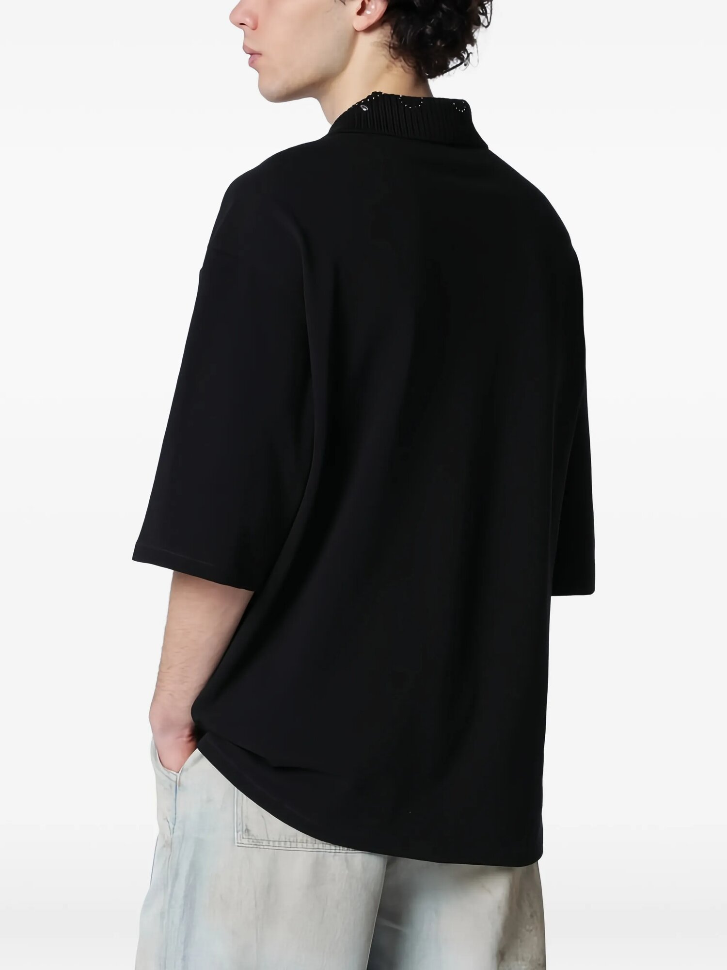 Рубашка AMIRI Stud-collar polo shirt, размер 48, черный — фото 1