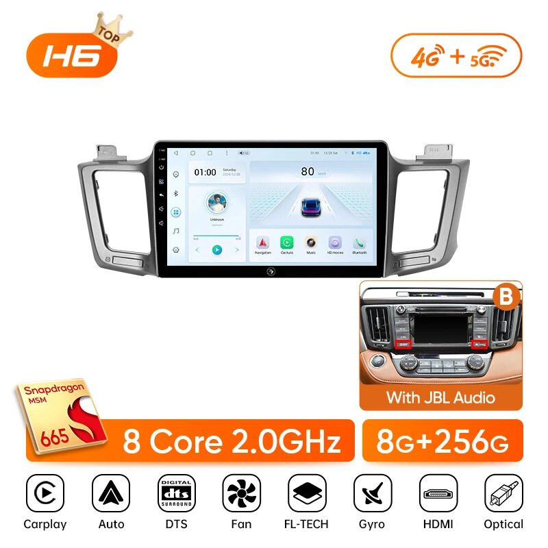 Автомагнитола Ainavi для Toyota RAV4 RAV 4 XA40 2012-2019 с Carplay и Android H6 8G 256G With JBL