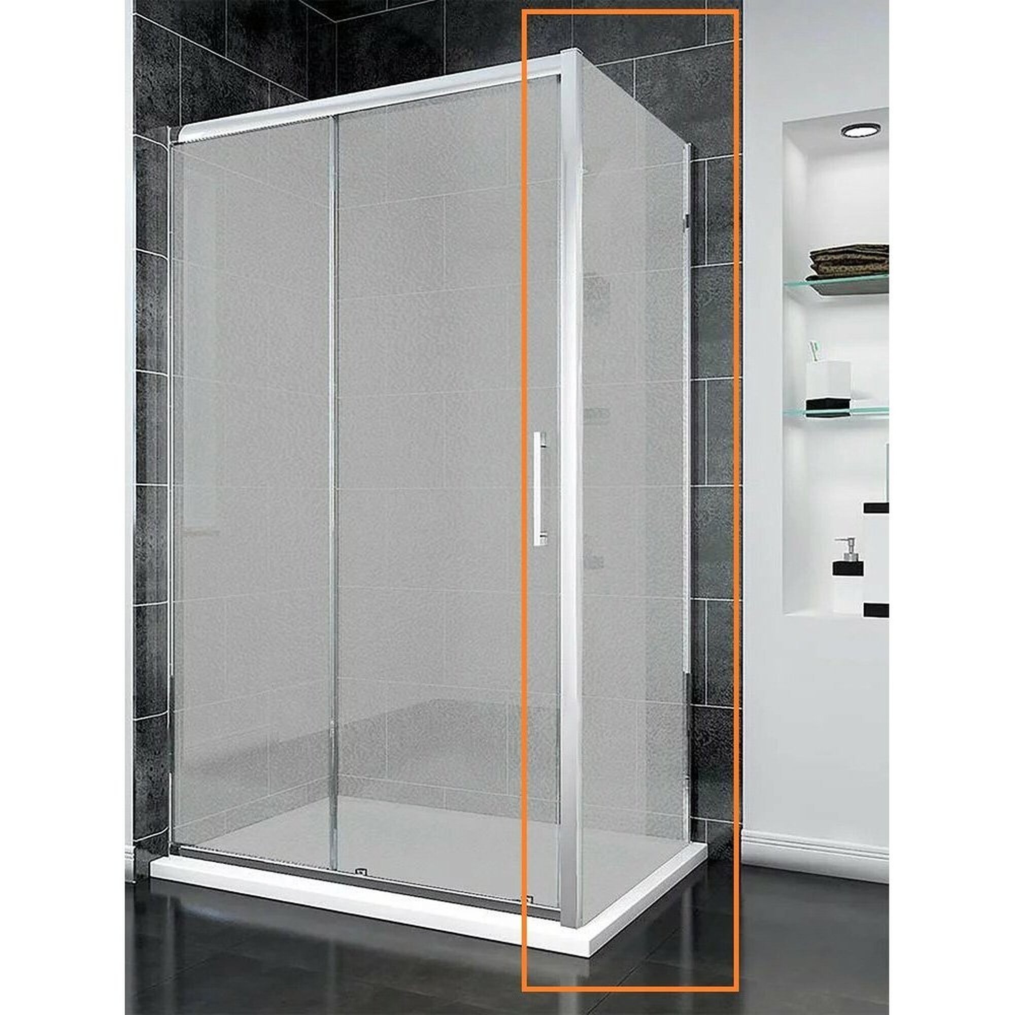 Боковая панель Veconi Rovigo KP14-100-02-C8 стекло Pear 6 мм 980-1000х1950 мм хром