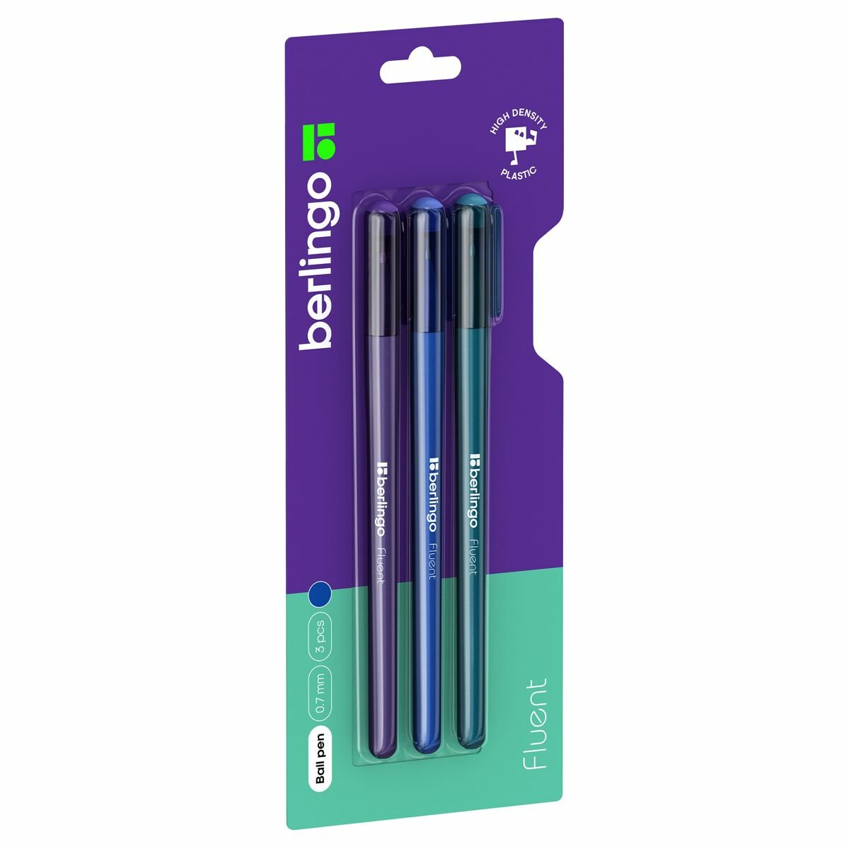 3 шт. Ручка шариковая Berlingo "Fluent" синяя, 0,7мм, металлопласт, soft touch, 3шт, блистер