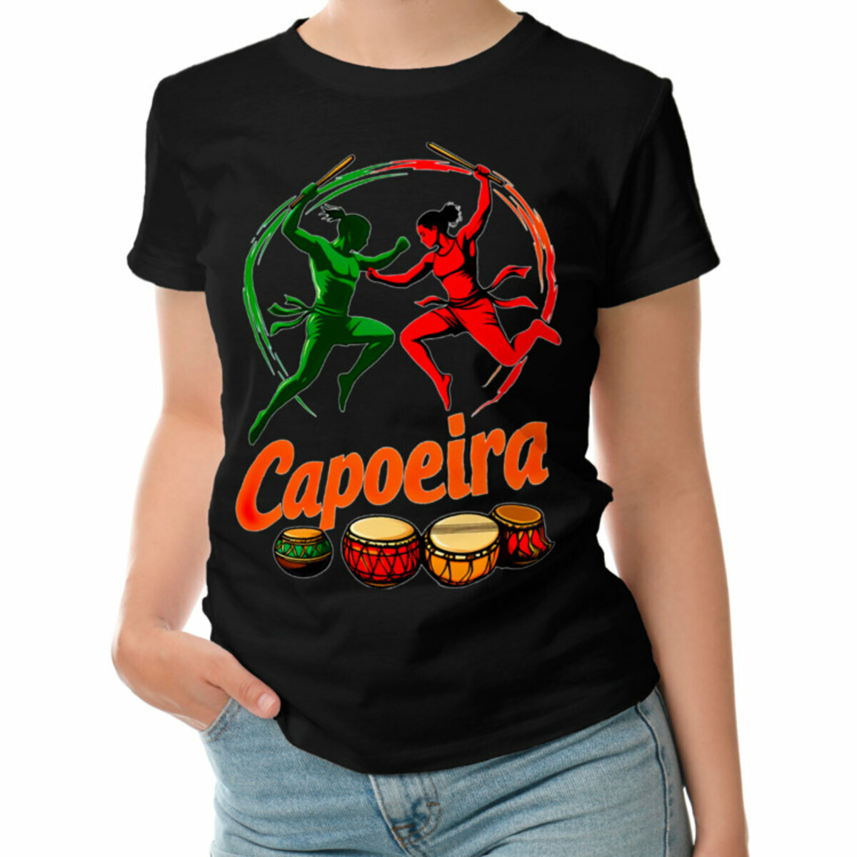 Женская футболка «Капоэйра: бой и ритм» (черный, M)